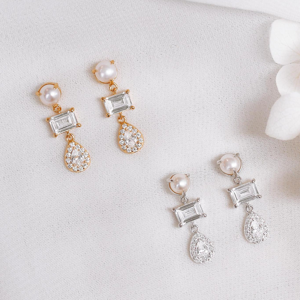 Taryn - Sterling Silver Pearl Bridal Earrings – Frankly My Dear Store
